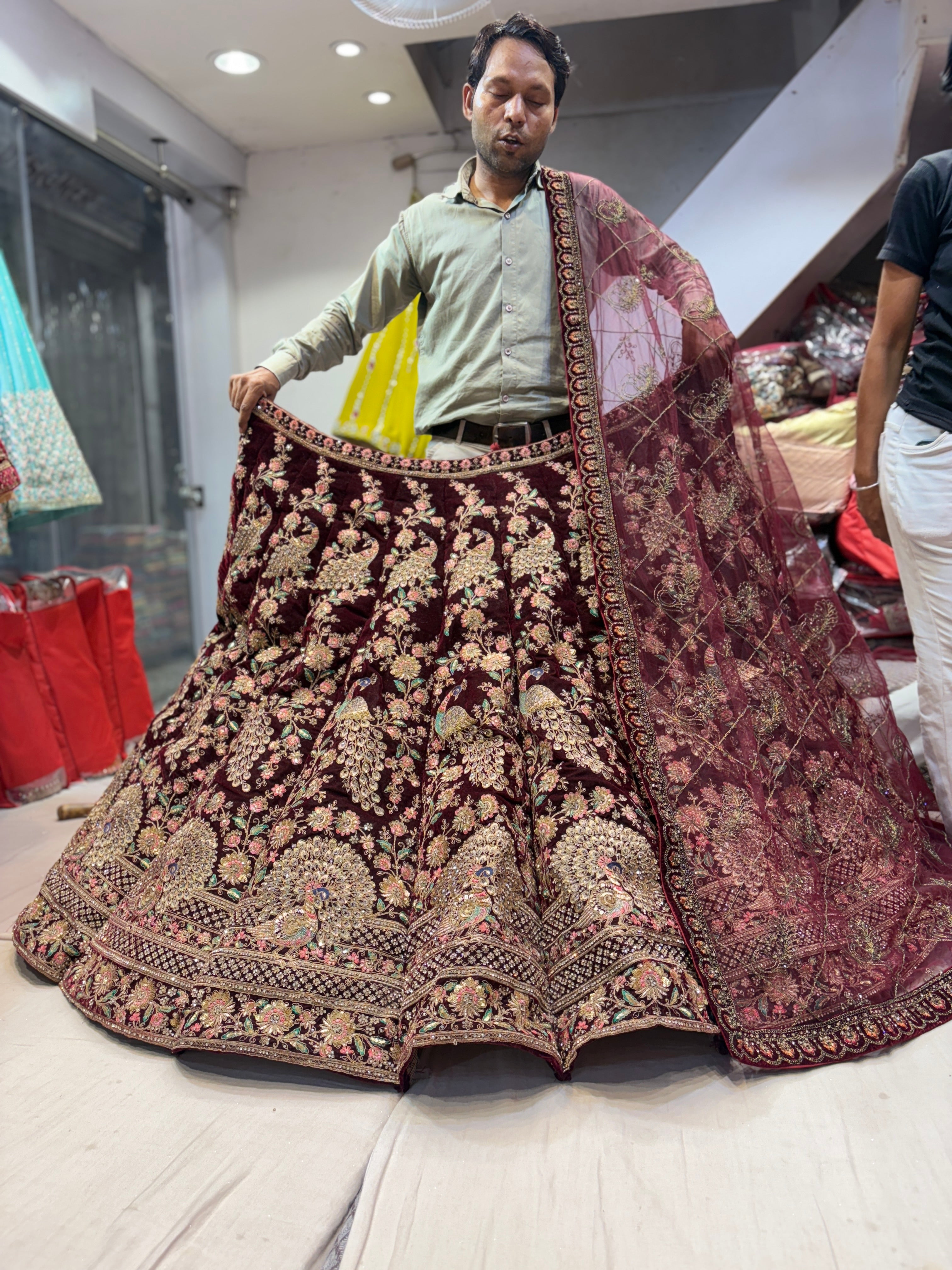 Glamorous maroon peacock ball bridal Lehenga – Shopping World