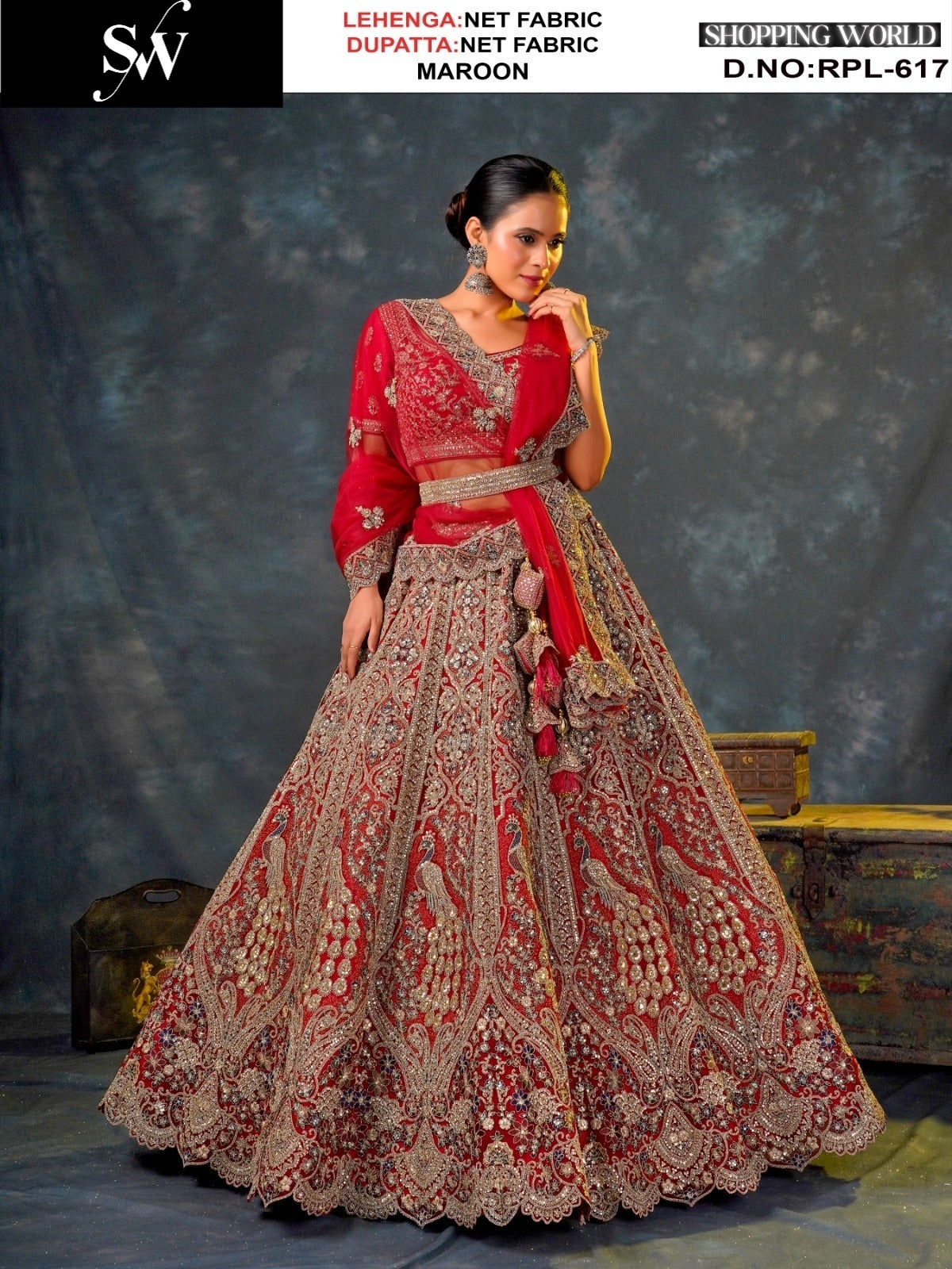 Royal Red maroon peacock Net Bridal Lehenga – Shopping World