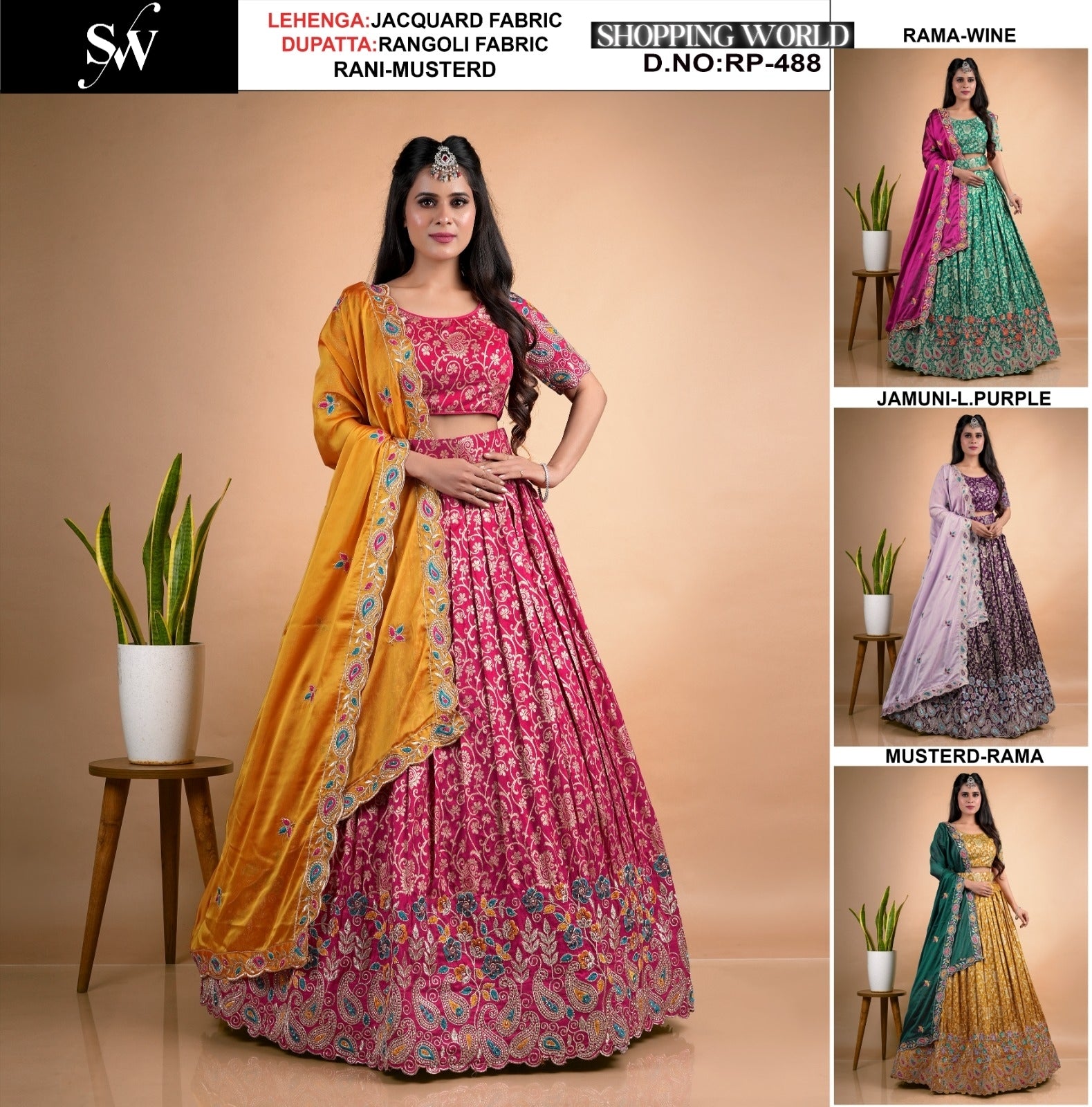 Engaging Rani pink Rama green Jamuni light purple mustard Jacquard Leh ...