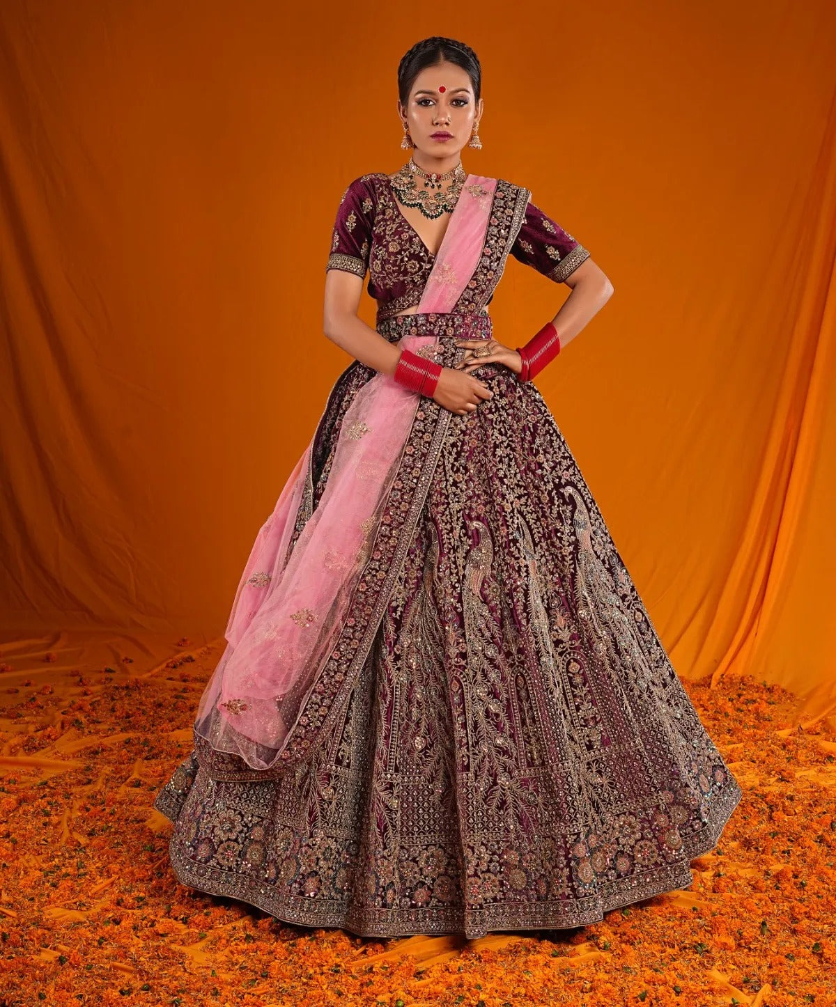 Fabulous peacock maroon bridal lehenga – Shopping World